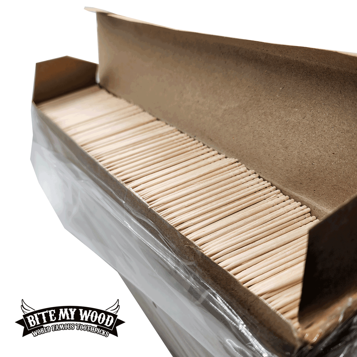 10000 Qty BiteMyWood Birchwood Single Point Toothpicks In Cardboard Sl